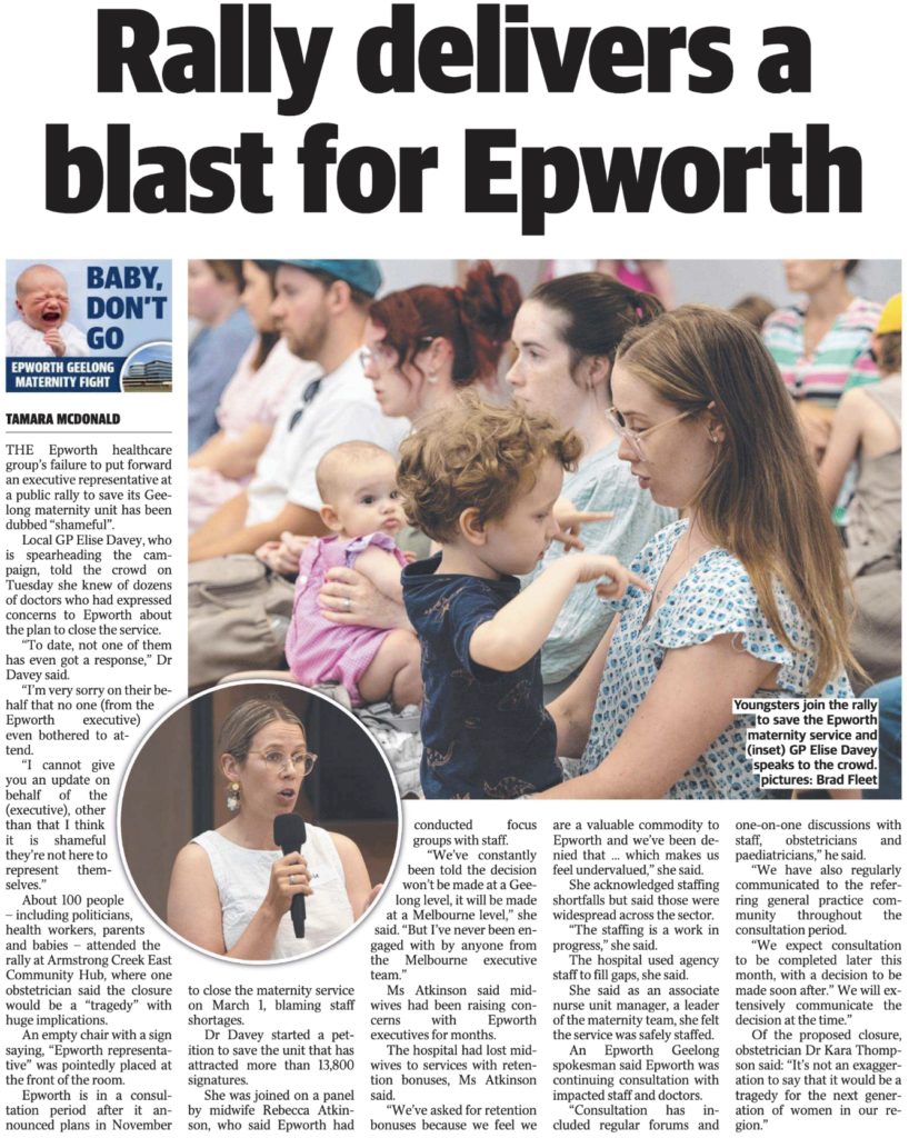 Rally delivers a blast for Epworth, Geelong Advertiser
